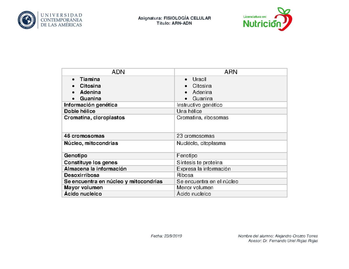 ARN-ADN - Una introducción al ARN Y ADN - Asignatura: FISIOLOGÍA ...