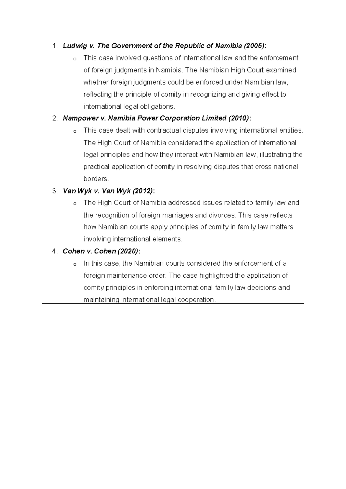 Comity OF Nations - Ludwig v. The Government of the Republic of Namibia ...