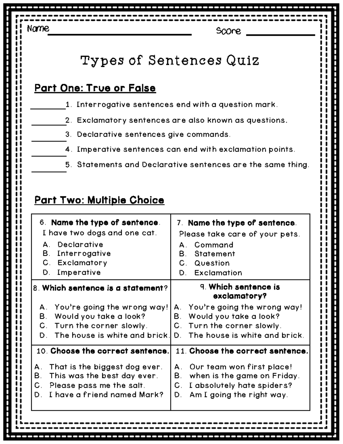 Types of Sentences Quiz-1: Assessing Sentence Structures and Types ...