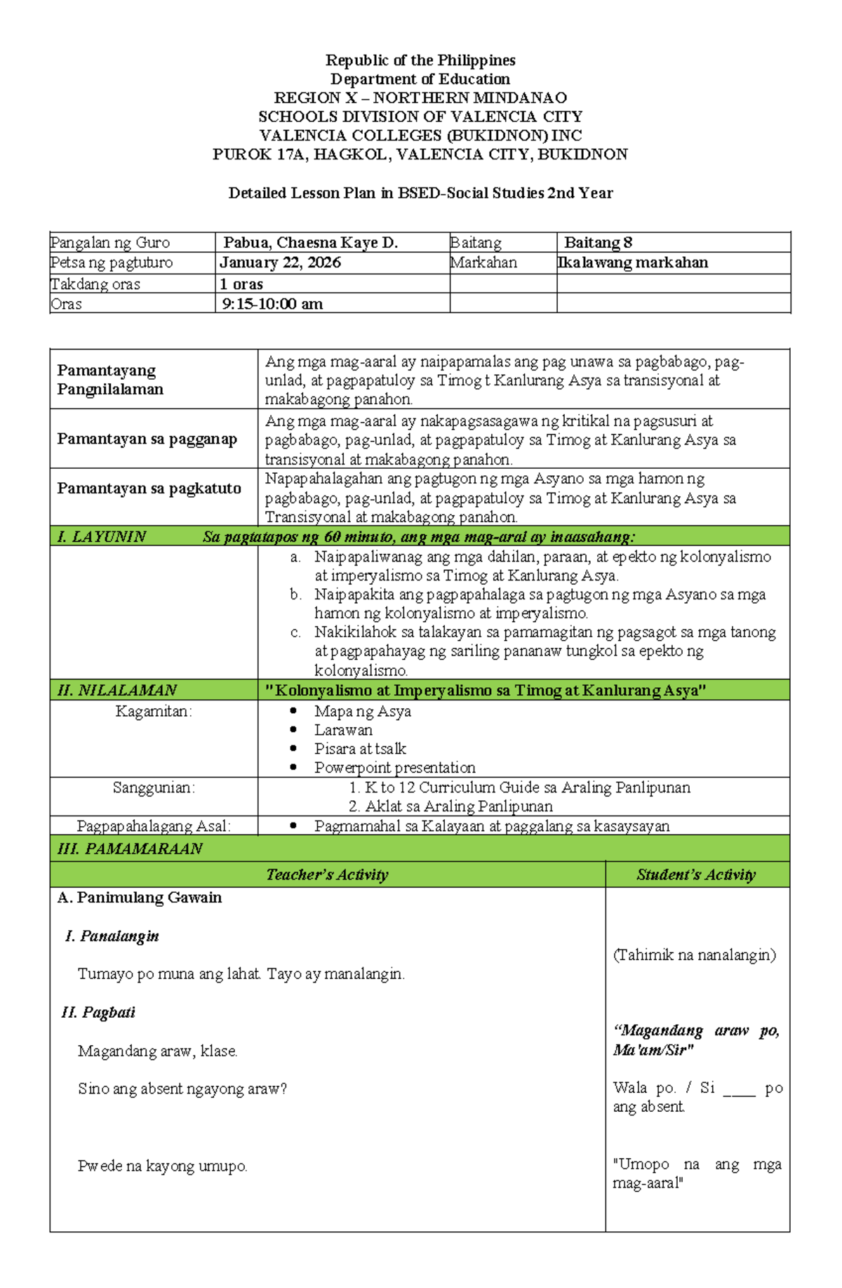 GEO3: Detailed Lesson Plan on Colonialism & Imperialism in Asia - Studocu