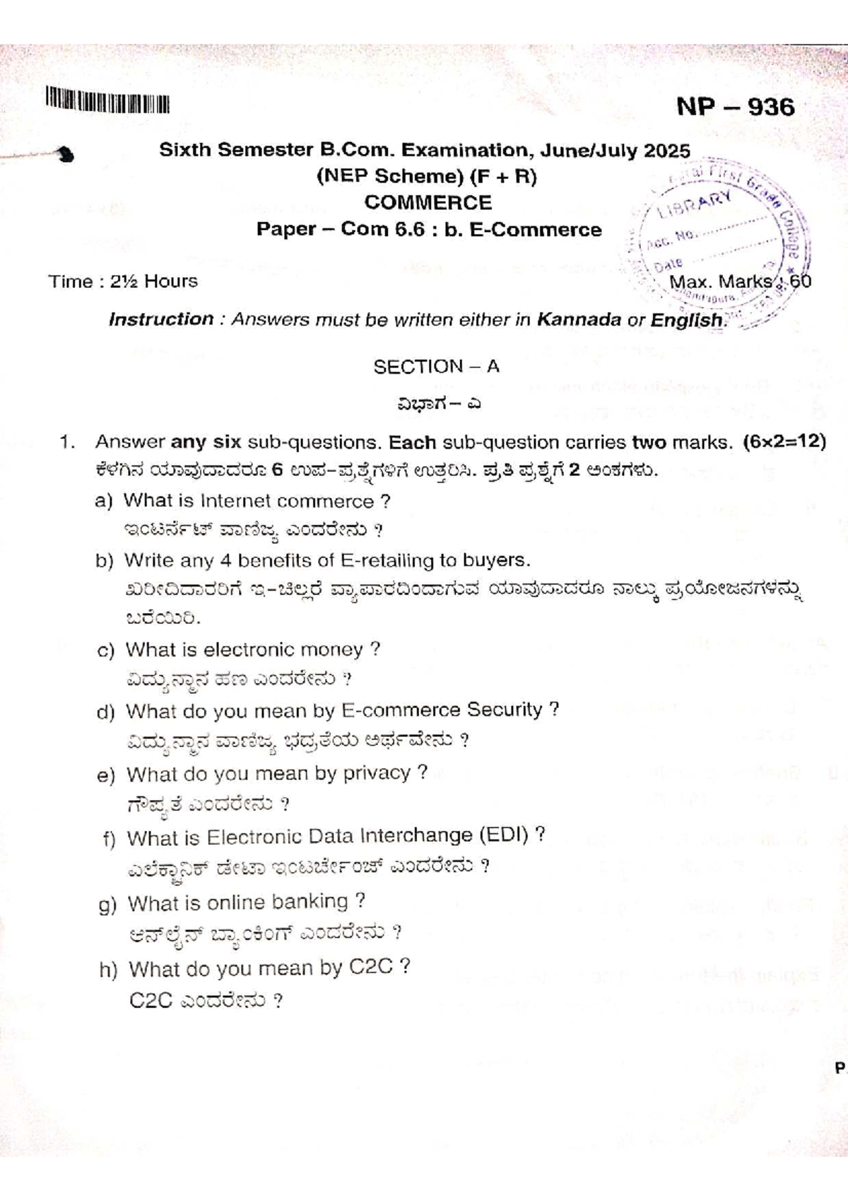 B.Com VI Semester ECOM Exam 2025 (NEP Scheme) - Key Questions - Studocu