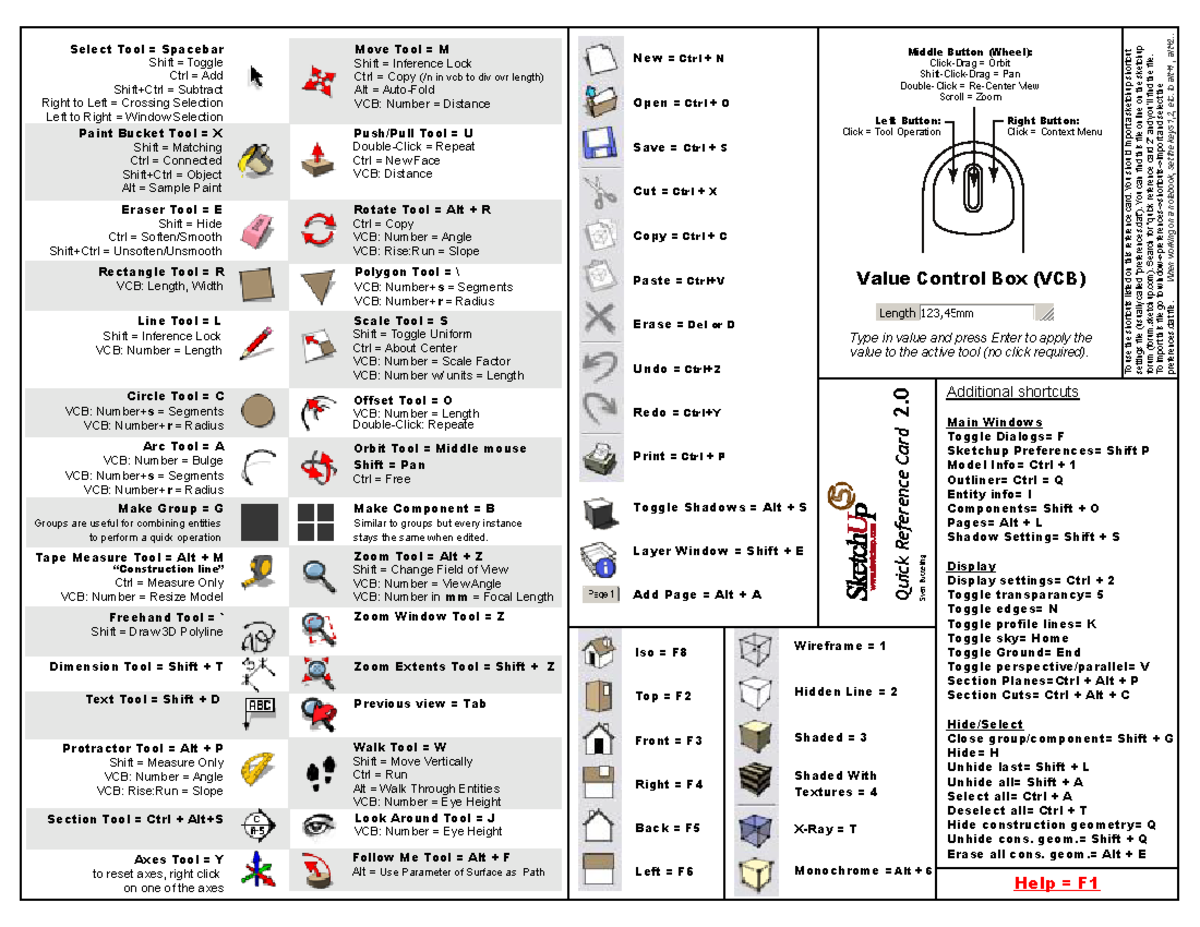 Quick Reference Card 2 - sketchup basic commands - Select Tool = Spacebar Shift = Toggle Ctrl ...