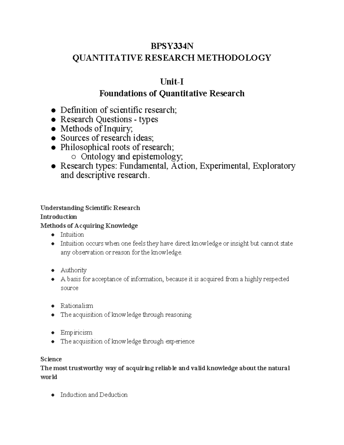 BPSY334N Quantitative Research Methodology: Foundations and Processes - Studocu