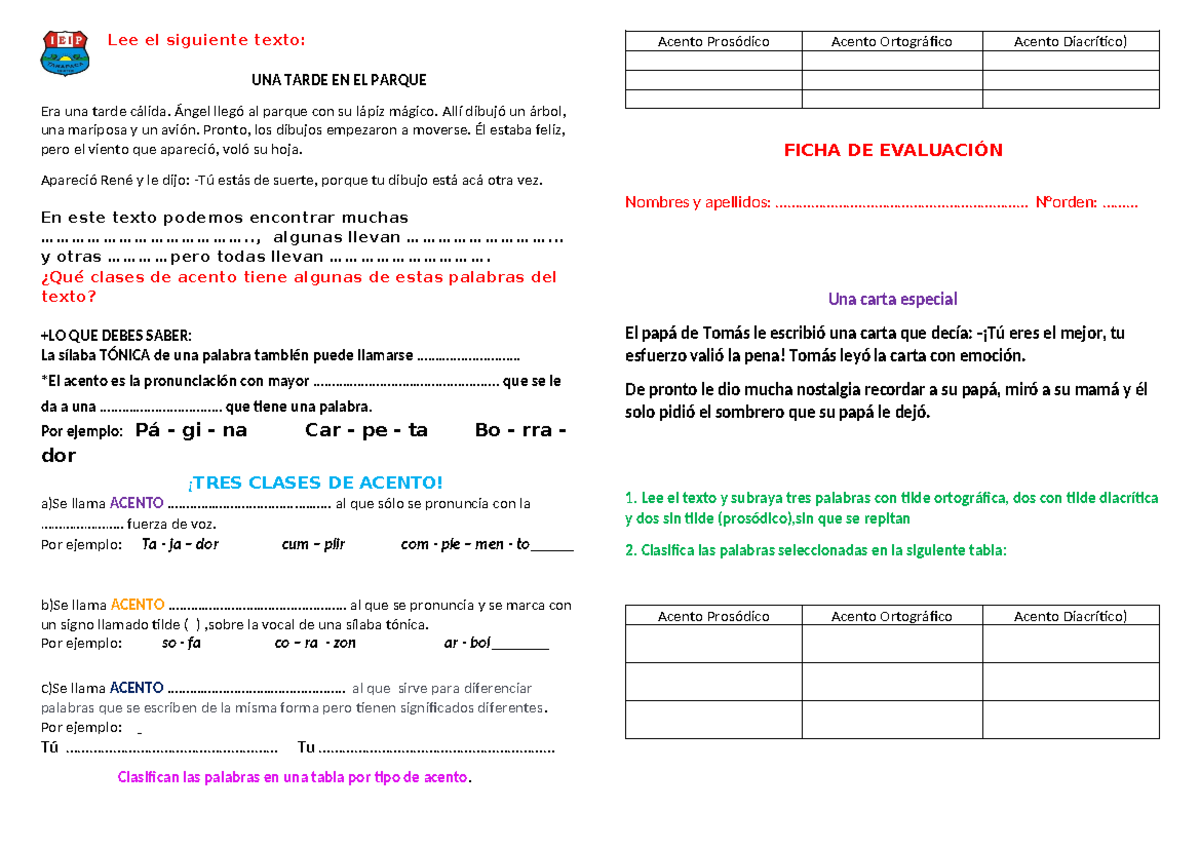 Clases de Acento: Prosódico, Ortográfico y Diacrítico - Ejercicios ...
