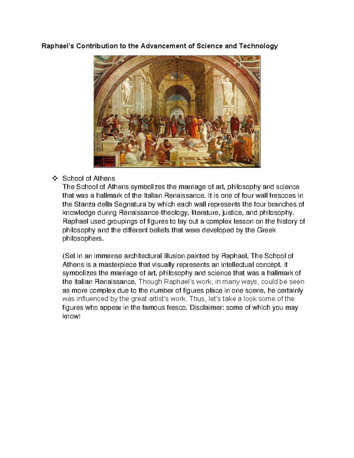 Raphael-contribution - Raphael’s Contribution to the Advancement of ...