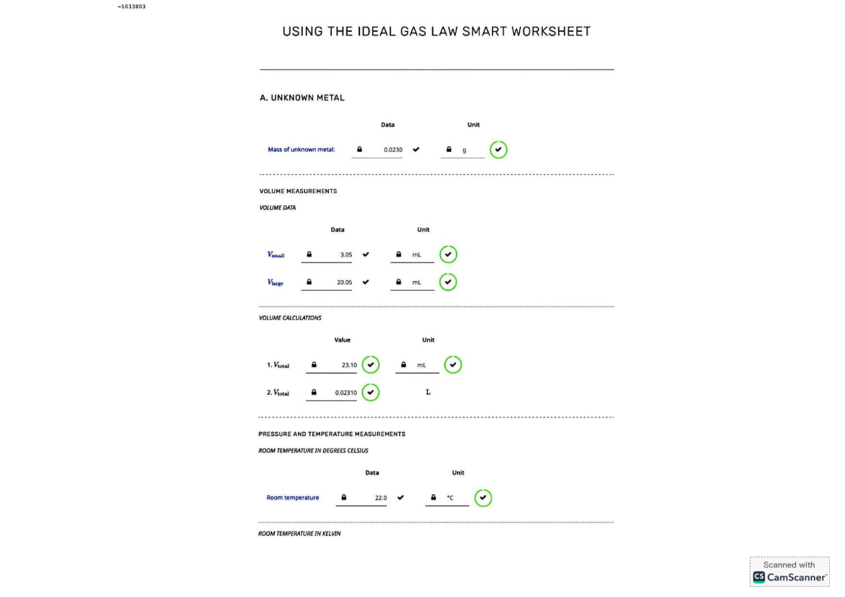 Using the Ideal Gas Law Worksheet: Unknown Metal & Aluminum ...