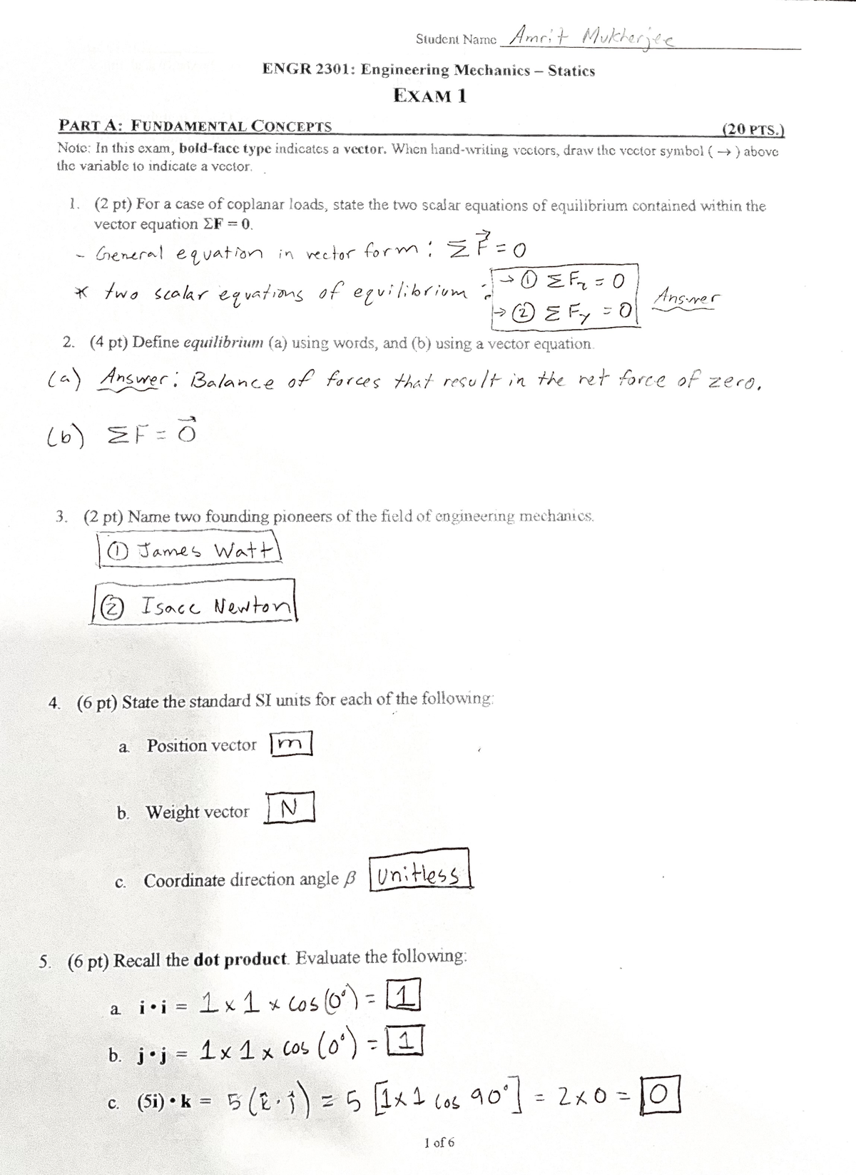 ENGR 2301: Exam #1 - Engineering Mechanics Statics - Solutions ...