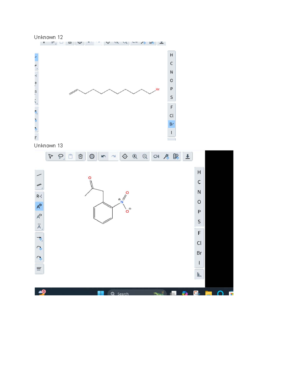 Unknown 12,13 - CHM 2211 - Unknown 12 V Br . Br Cl O N H C S P F I Unknown 13 D On x Ш n CH 7 H ...
