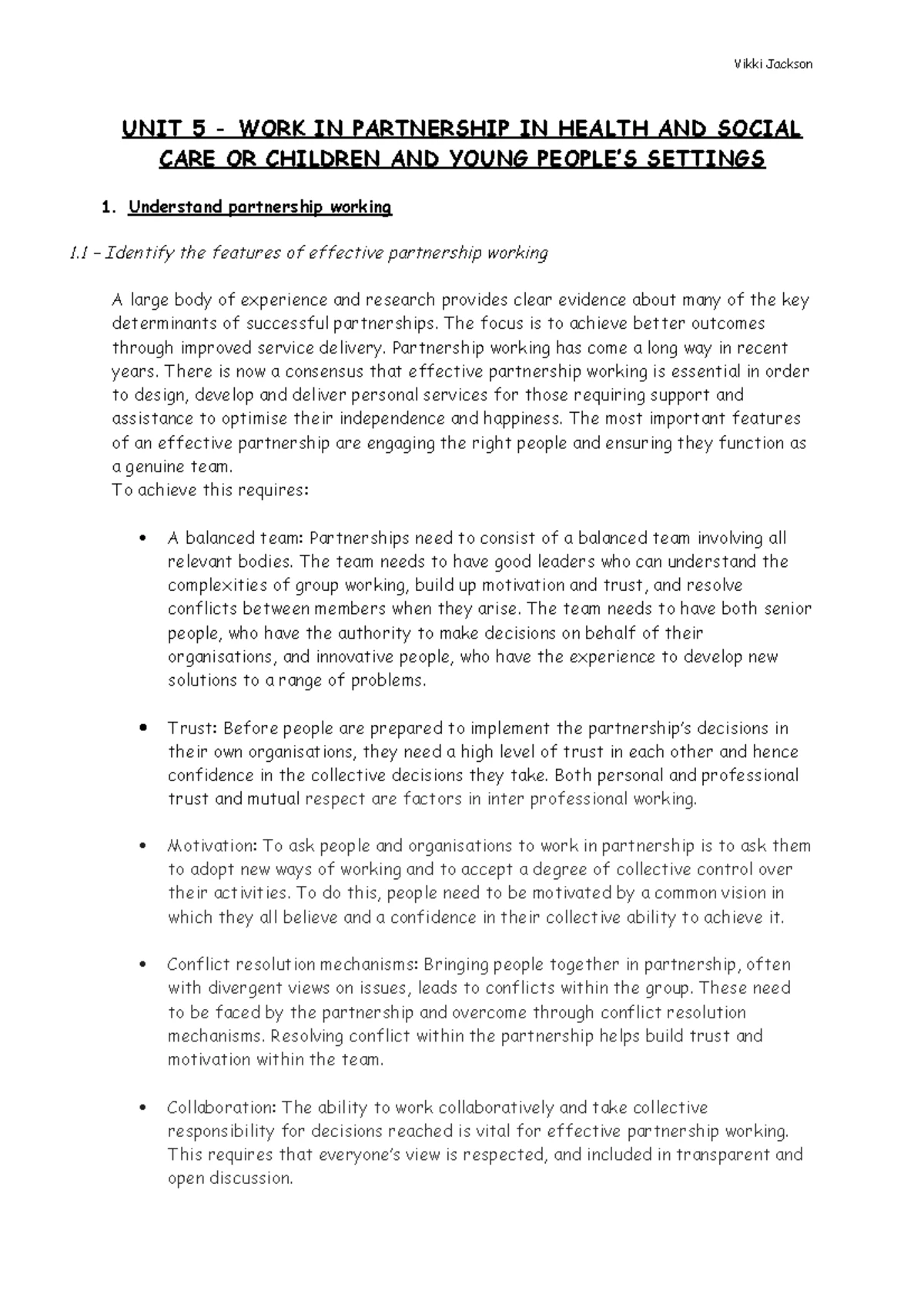 Unit 5 - Work in Partnership in Health and Social Care or Children and Young People's Settings ...