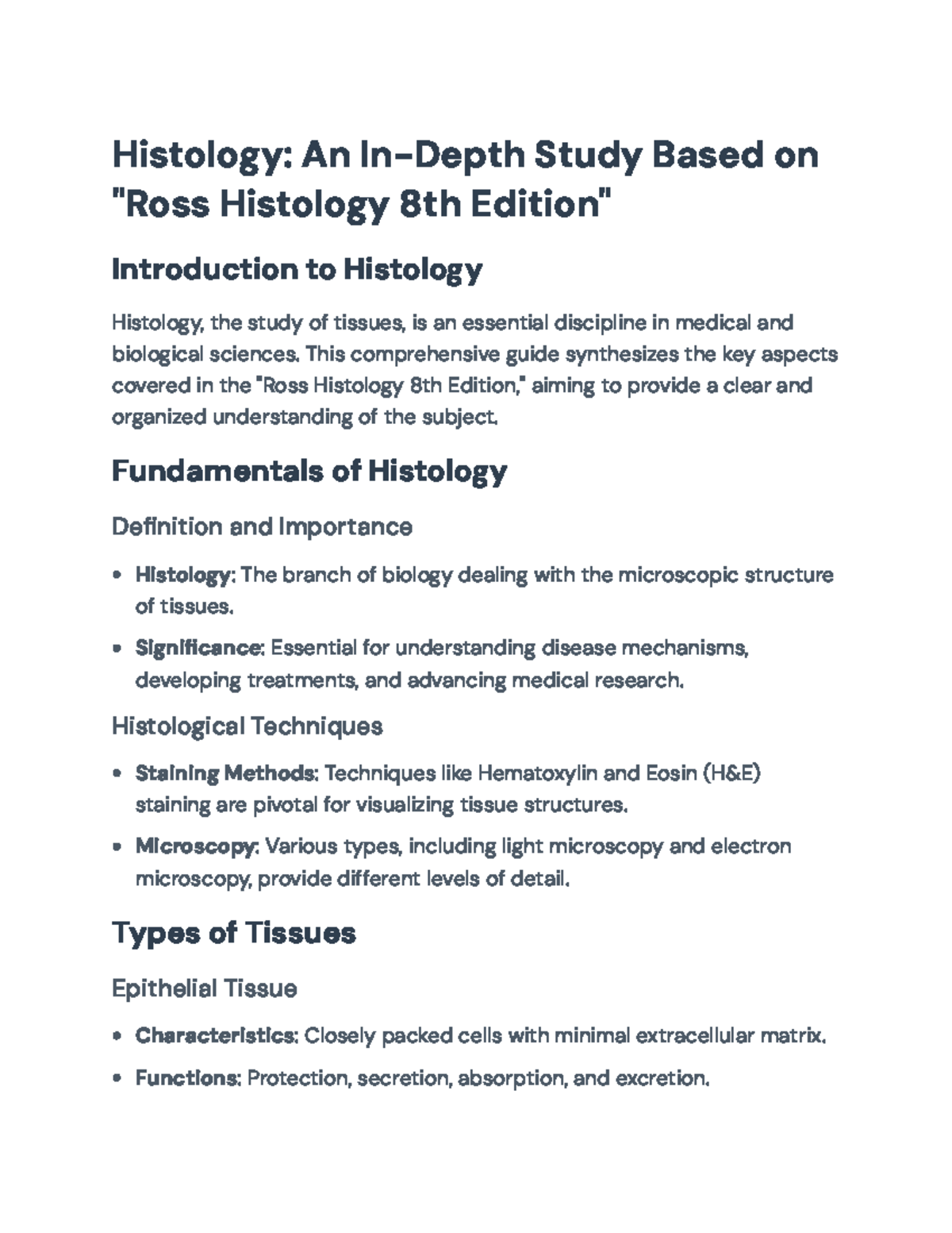 Histology Fundamentals: An Extensive Guide Based on Ross Histology 8th ...