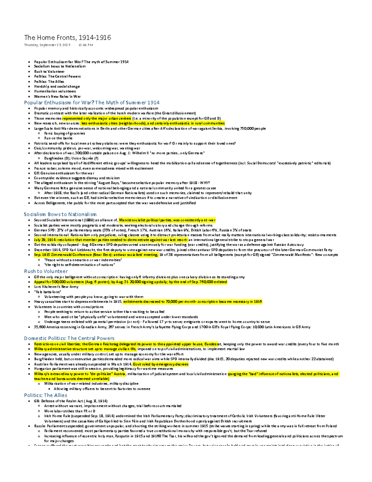 The Home Fronts of WWI: Social Changes & Political Impact (HIST 101 ...