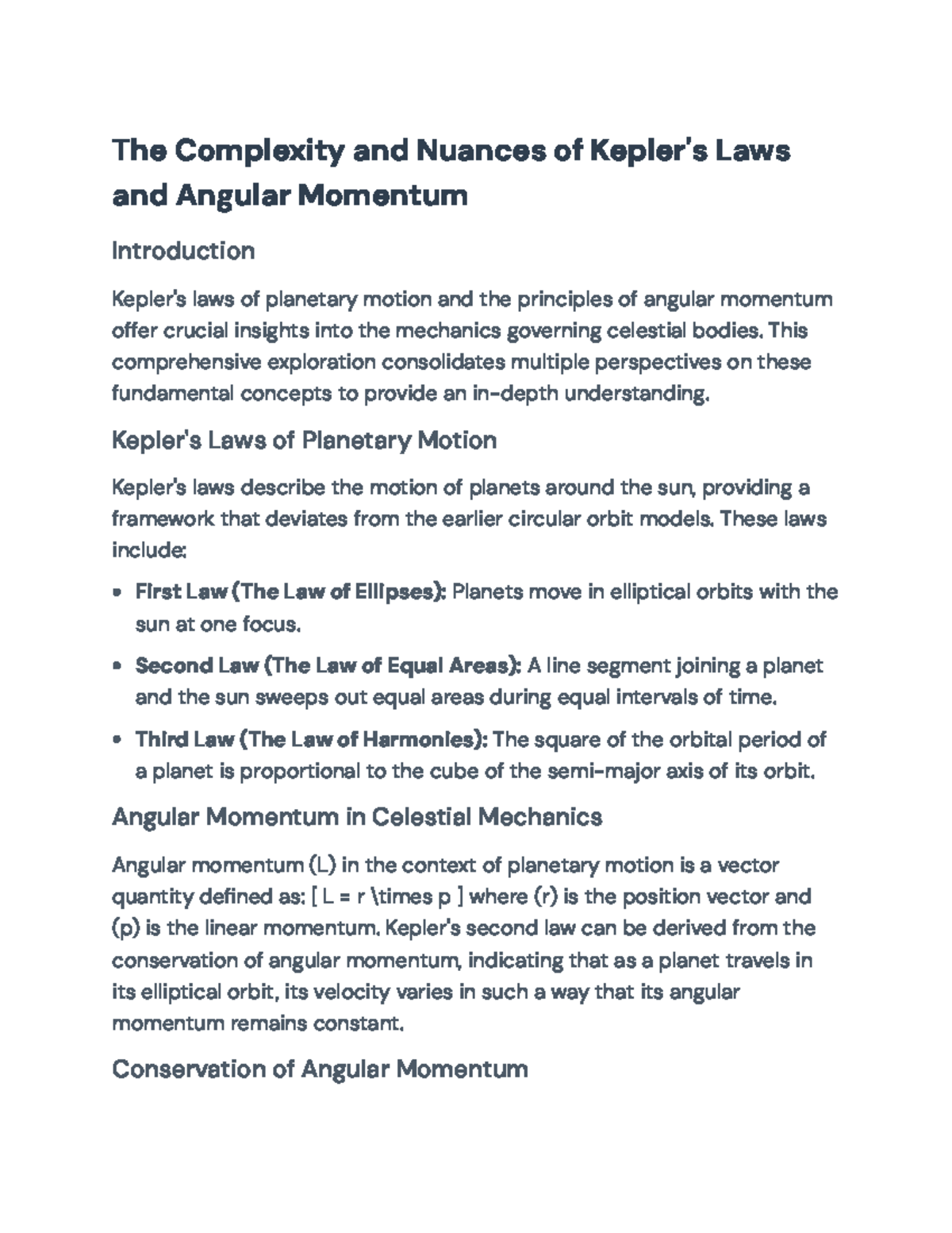 Kepler's Laws and Angular Momentum: A Comprehensive Overview - The ...