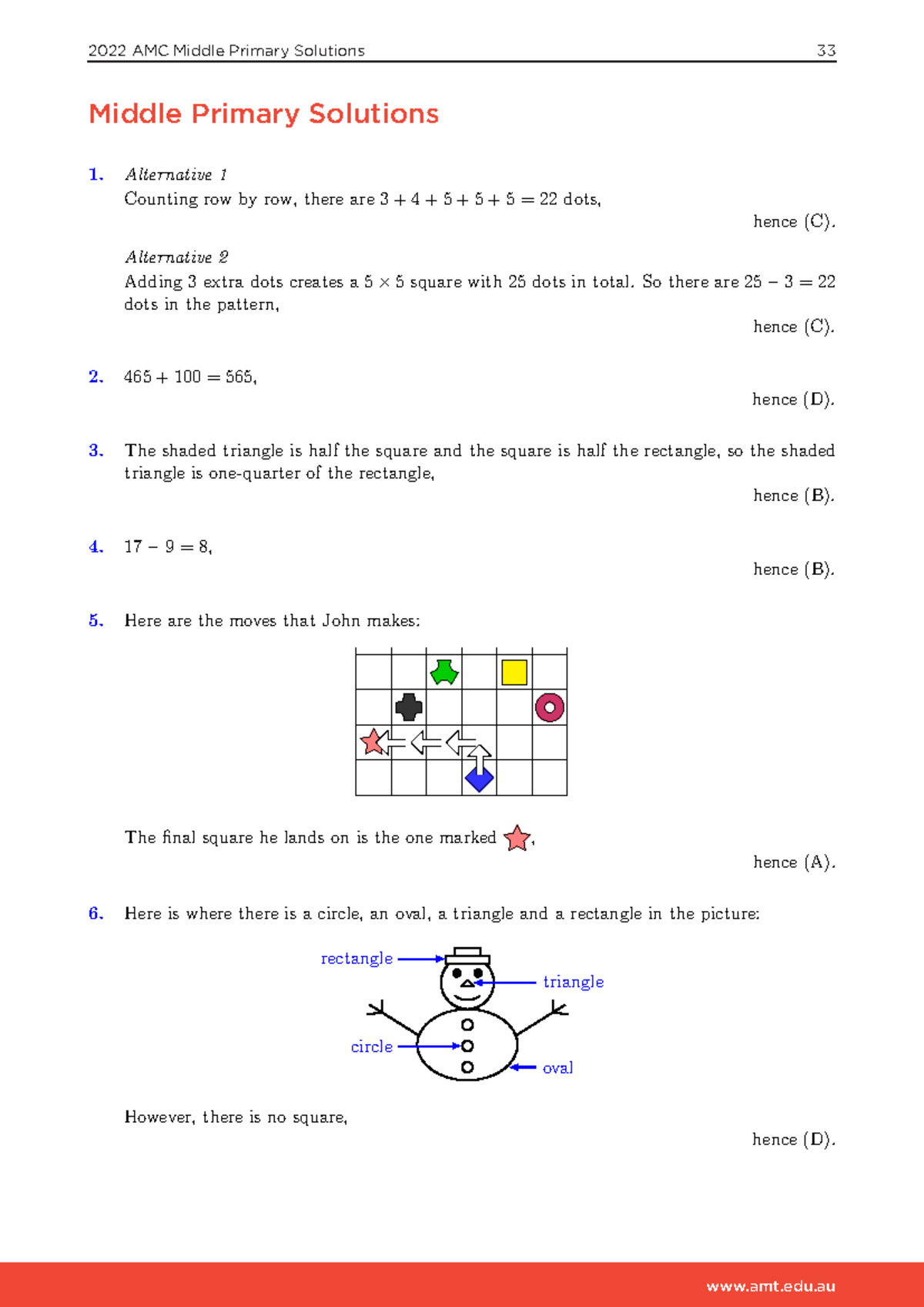 2022 AMC Middle Primary Solutions - Detailed Explanations and Answers ...