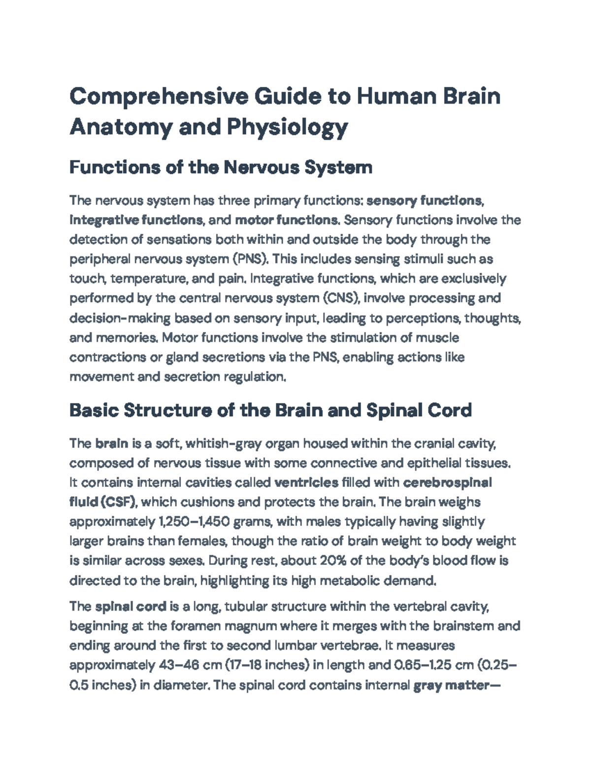 Comprehensive Overview of Human Brain Anatomy & Physiology (ANAT 101 ...
