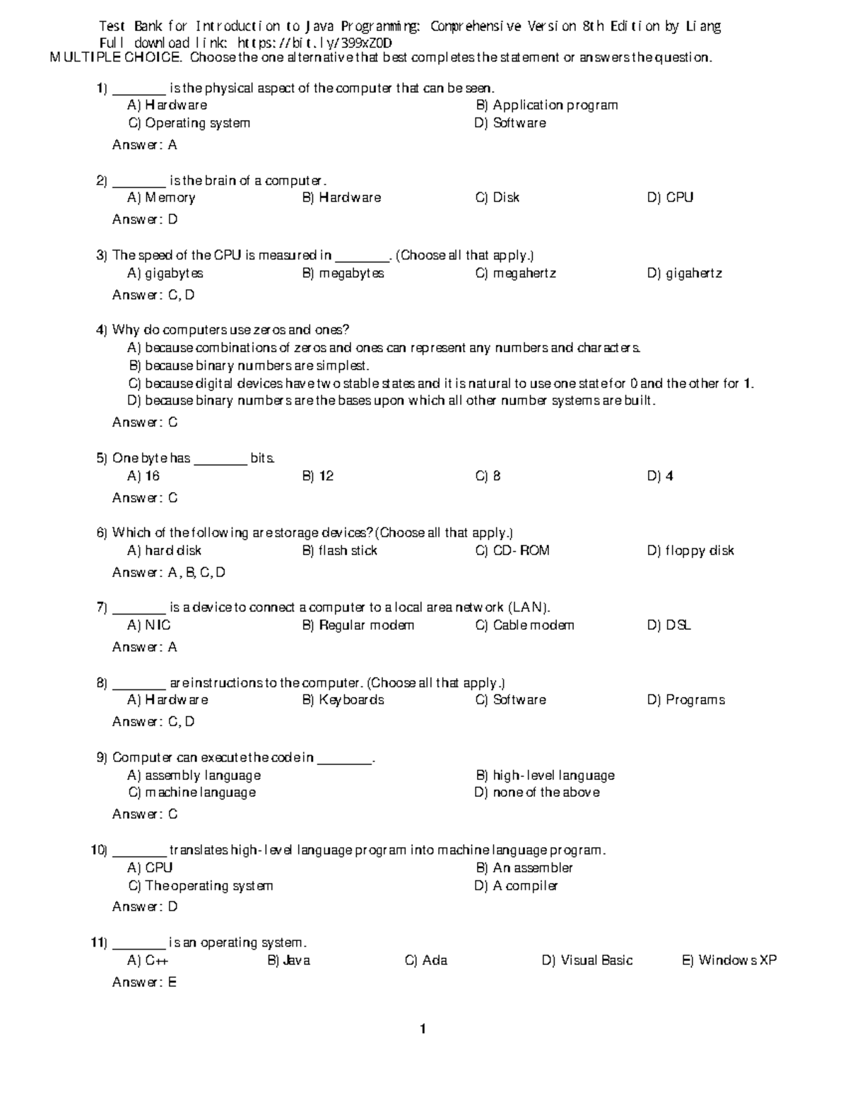 Introduction to Java Programming Comprehensive Version 8th Edition Test ...