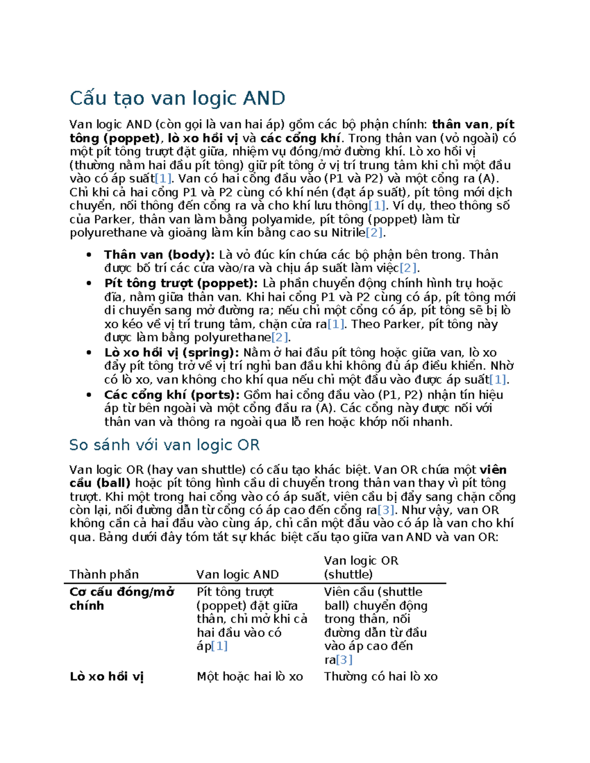 Cấu tạo và so sánh van logic AND và OR - fgmj - Studocu