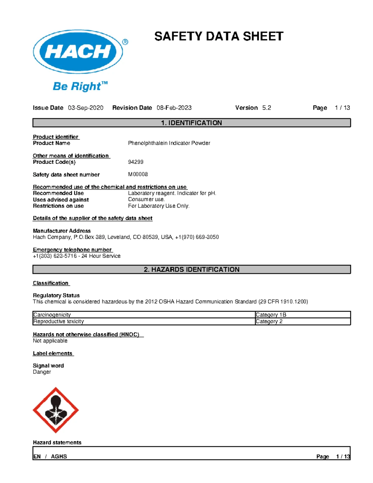105766 MTR AGHS EN - Safety Data Sheet for Chloride 2 Indicator Powder ...