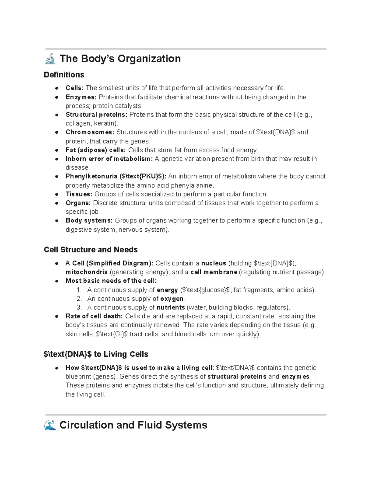 Lecture Notes: The Body’s Organization and Systems - Studocu