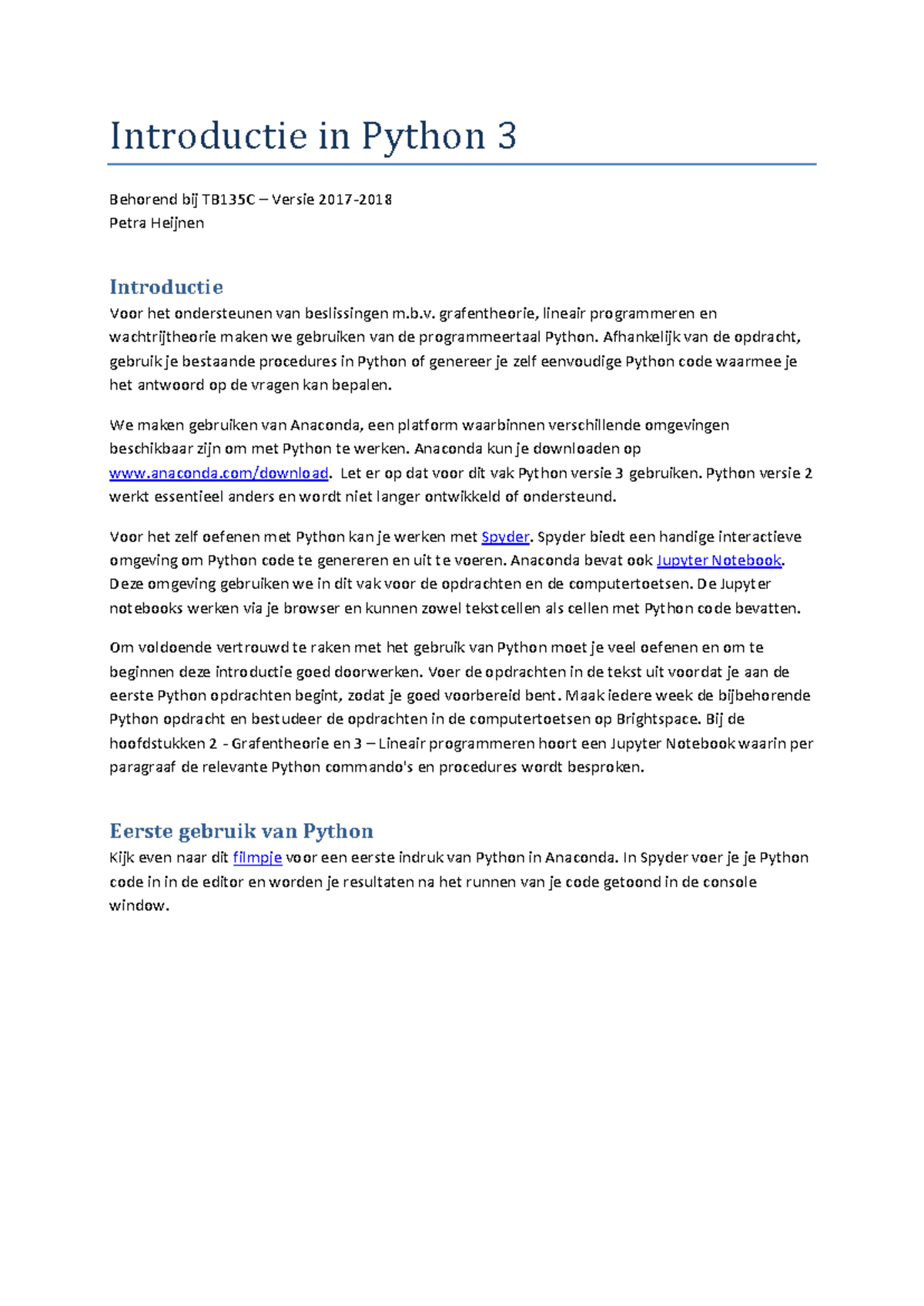 Introductie tot Python 3 voor TB135C: Grafentheorie en Programmeren - Studeersnel