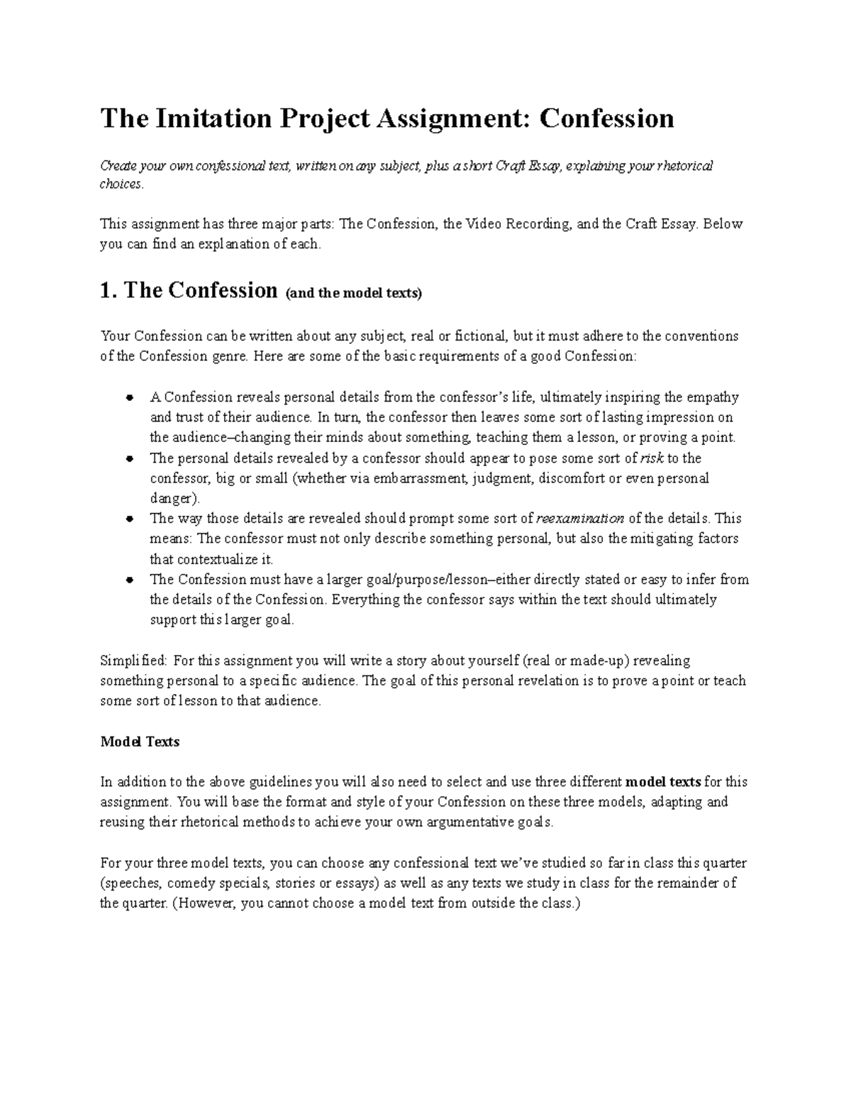 IP Prompt Confessional - The Imitation Project Assignment: Confession ...