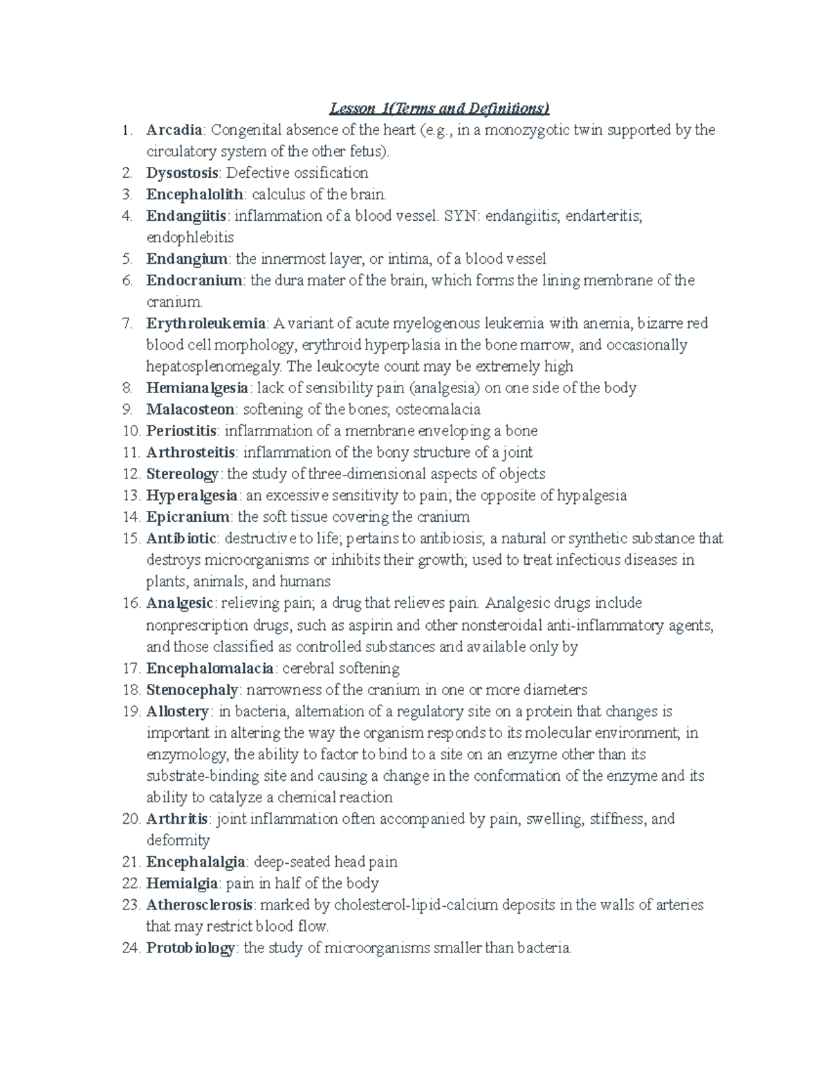Medical Terminology Lesson 1 & 2: Key Terms and Definitions - Studocu