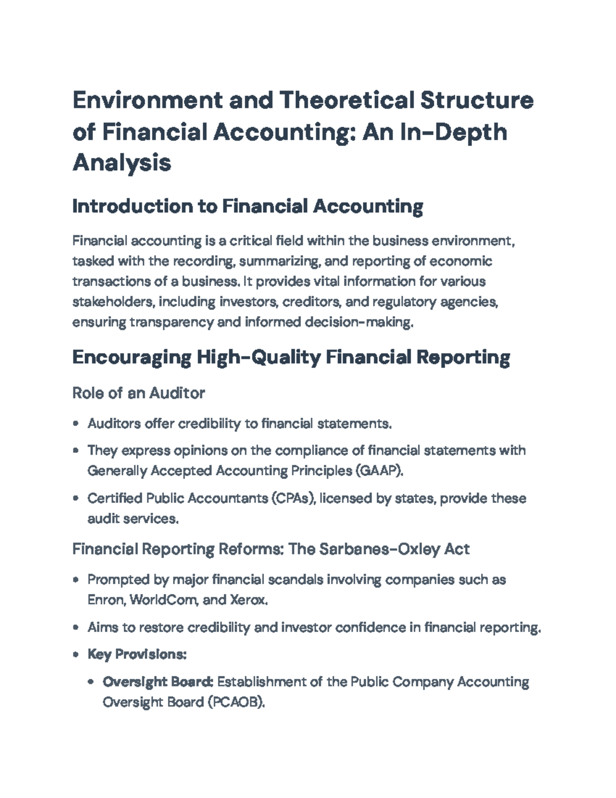 Understanding Financial Accounting Framework and Reporting (ACCT 101 ...
