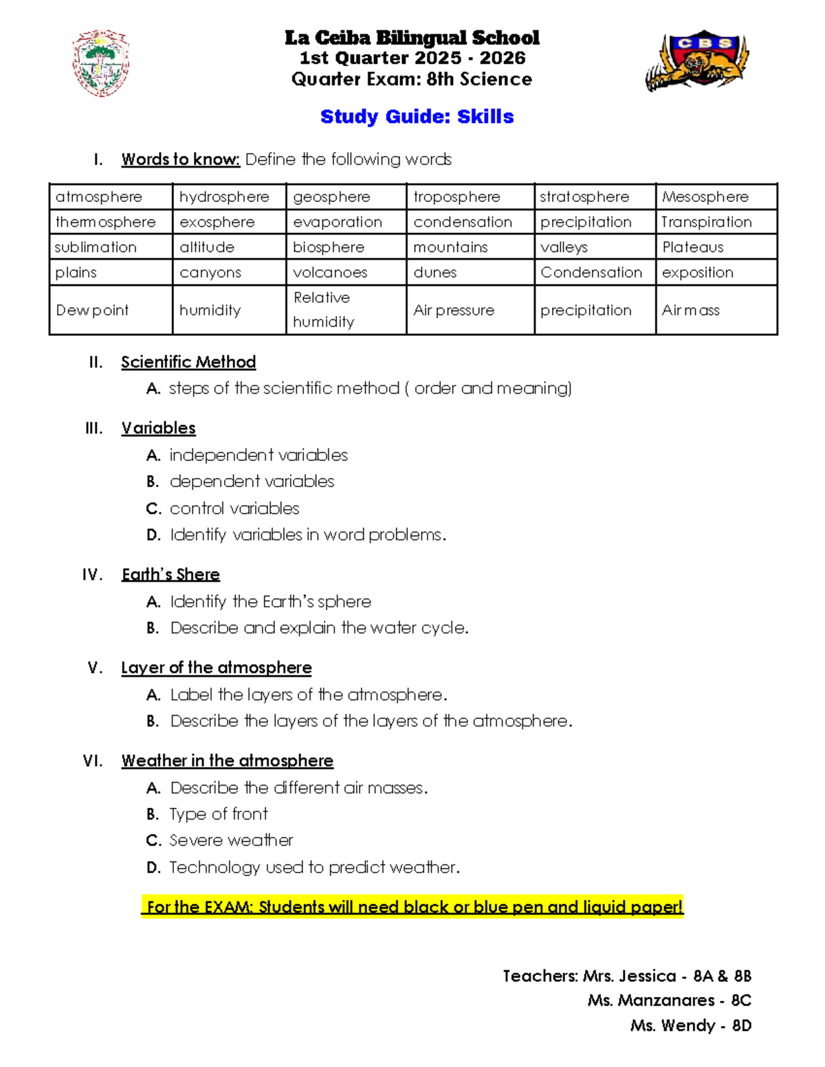 8th Grade Science 1st Quarter Exam Study Guide: Key Concepts - Studocu