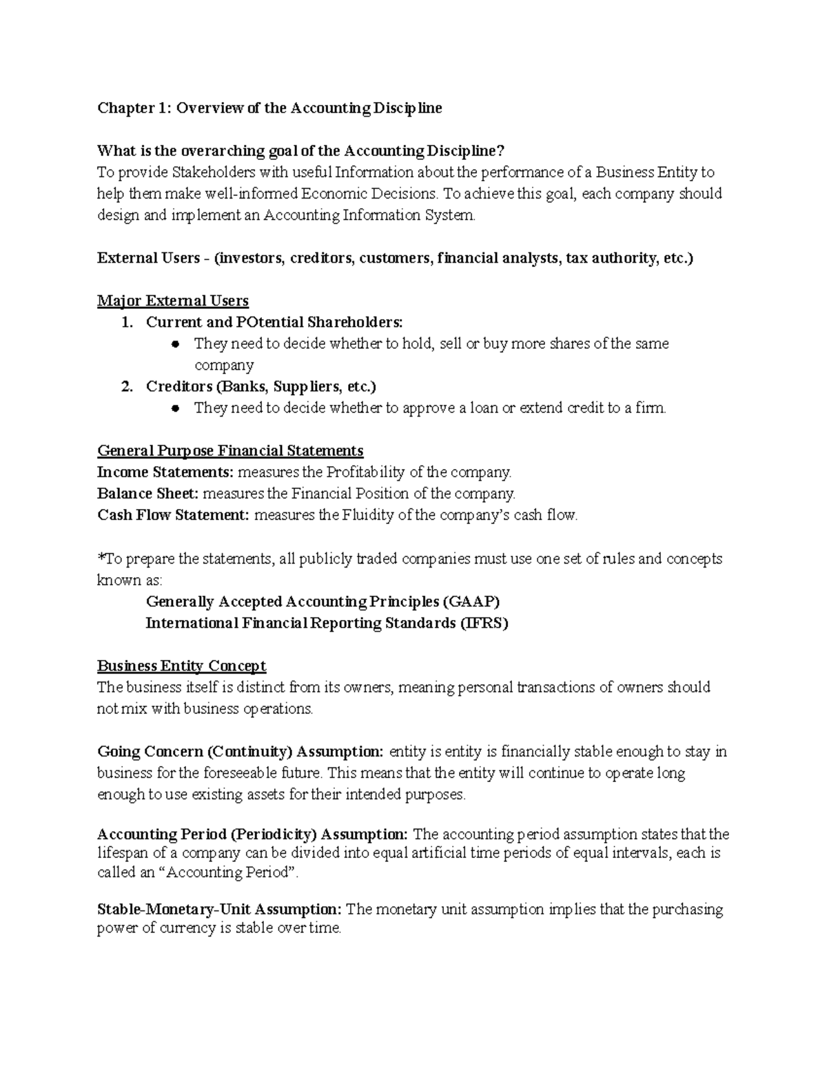 Chapter 1: Overview of the Accounting Discipline - Key Concepts and ...