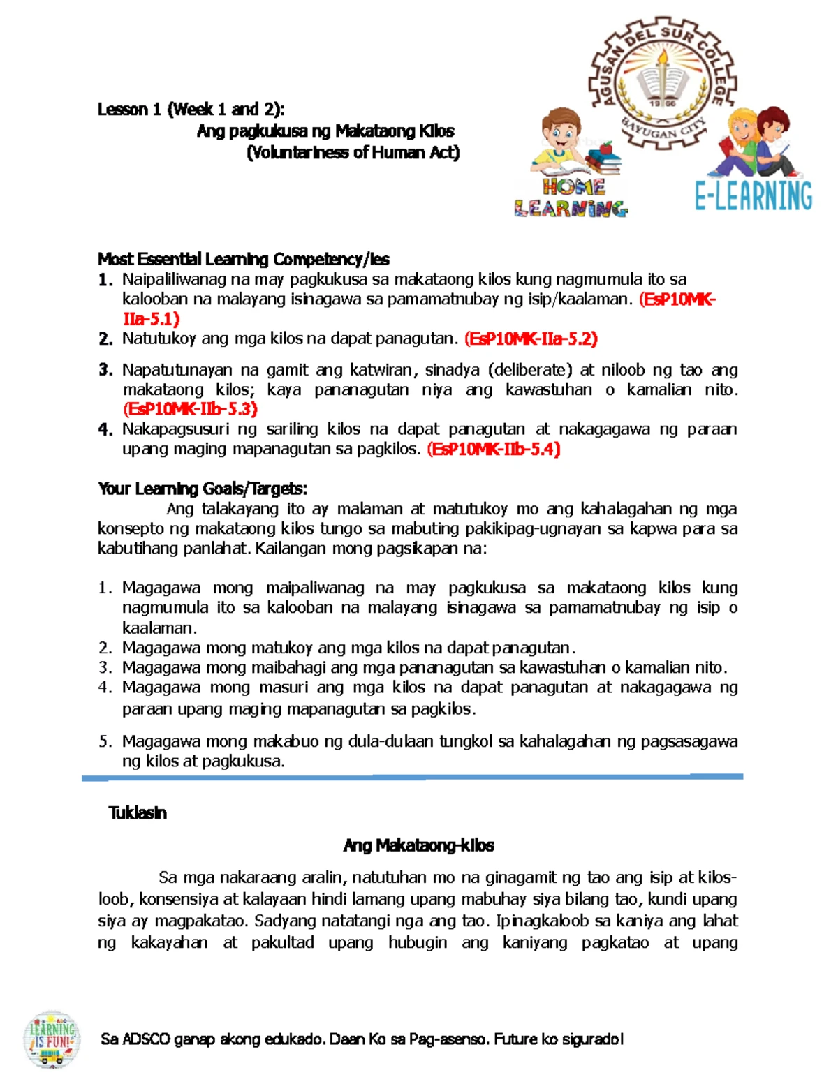 Quarter 2- Lesson 1 - Edukasyon sa Pagpapakatao Learning module ...