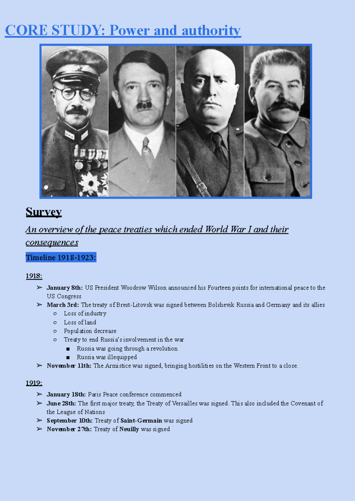 HSC MODERN HISTORY: Power & Authority - WWI Peace Treaties Overview ...