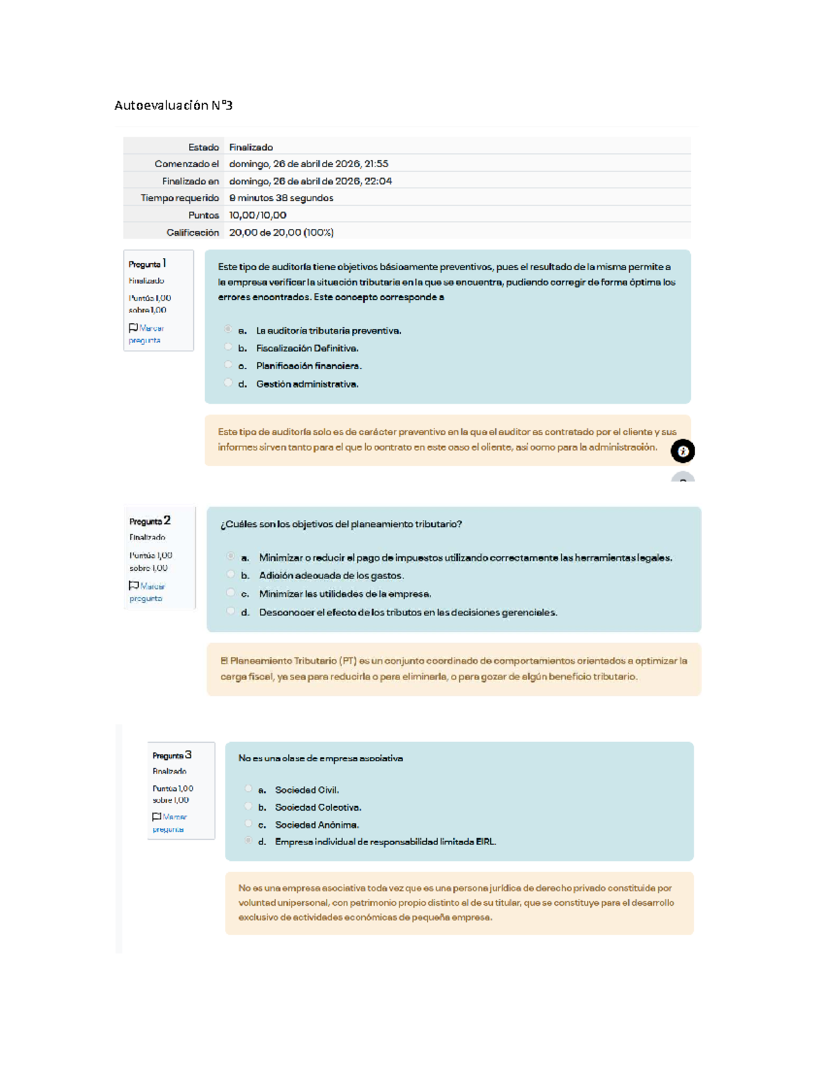 Autoevaluación N 3 - A Distancia: Auditoría y Planeamiento Tributario ...