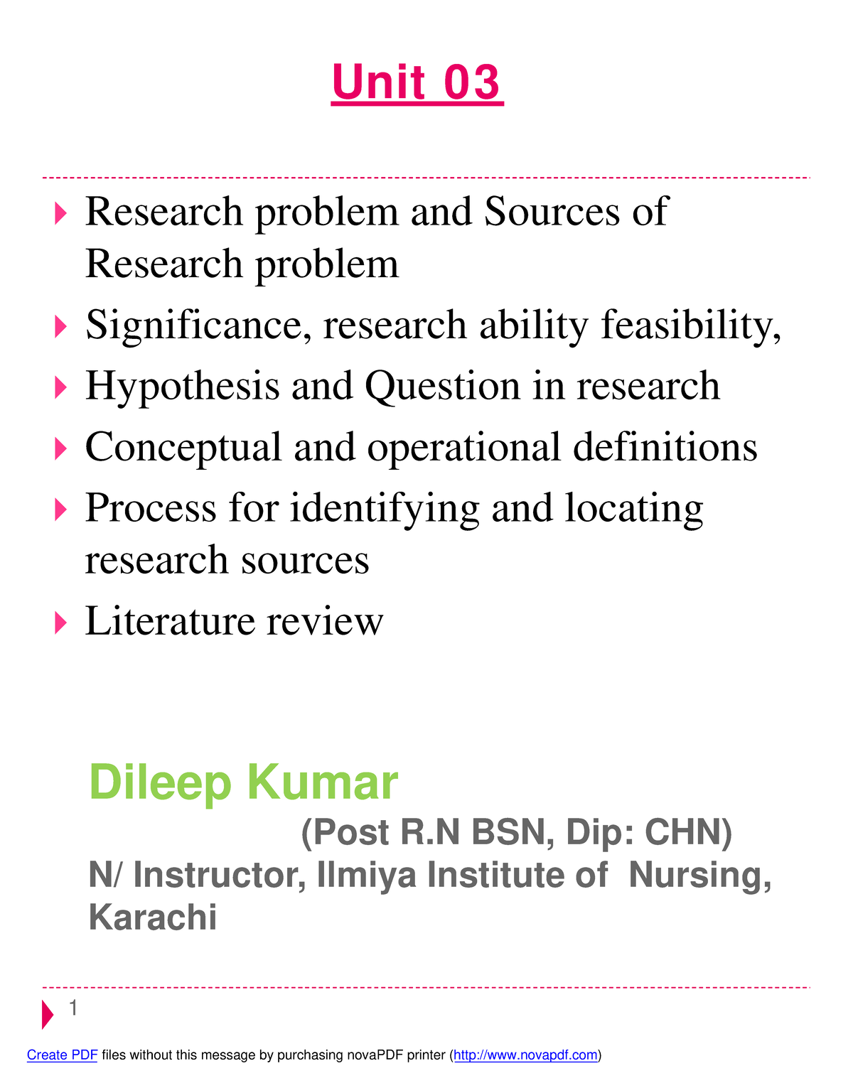 Research Unit III - Unit 03 Research problem and Sources of Research ...