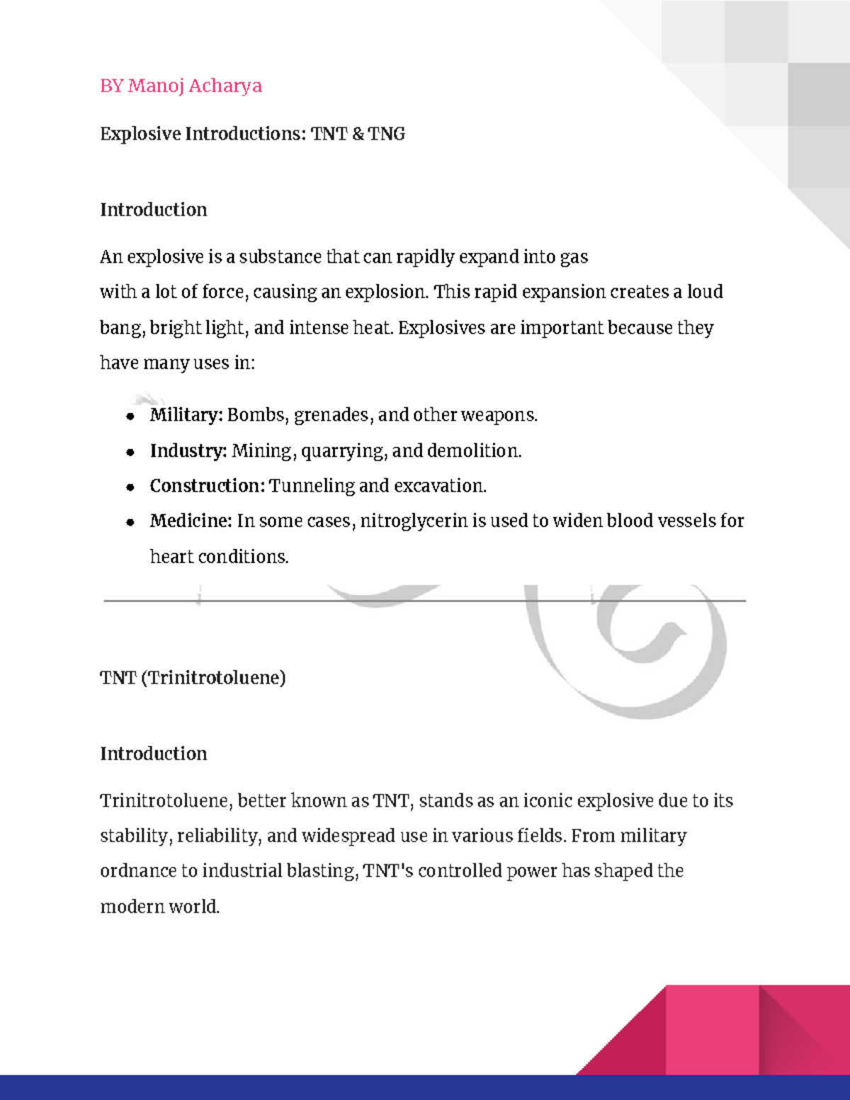 TNT-TNG: Key Differences and Applications of Explosives - Studocu