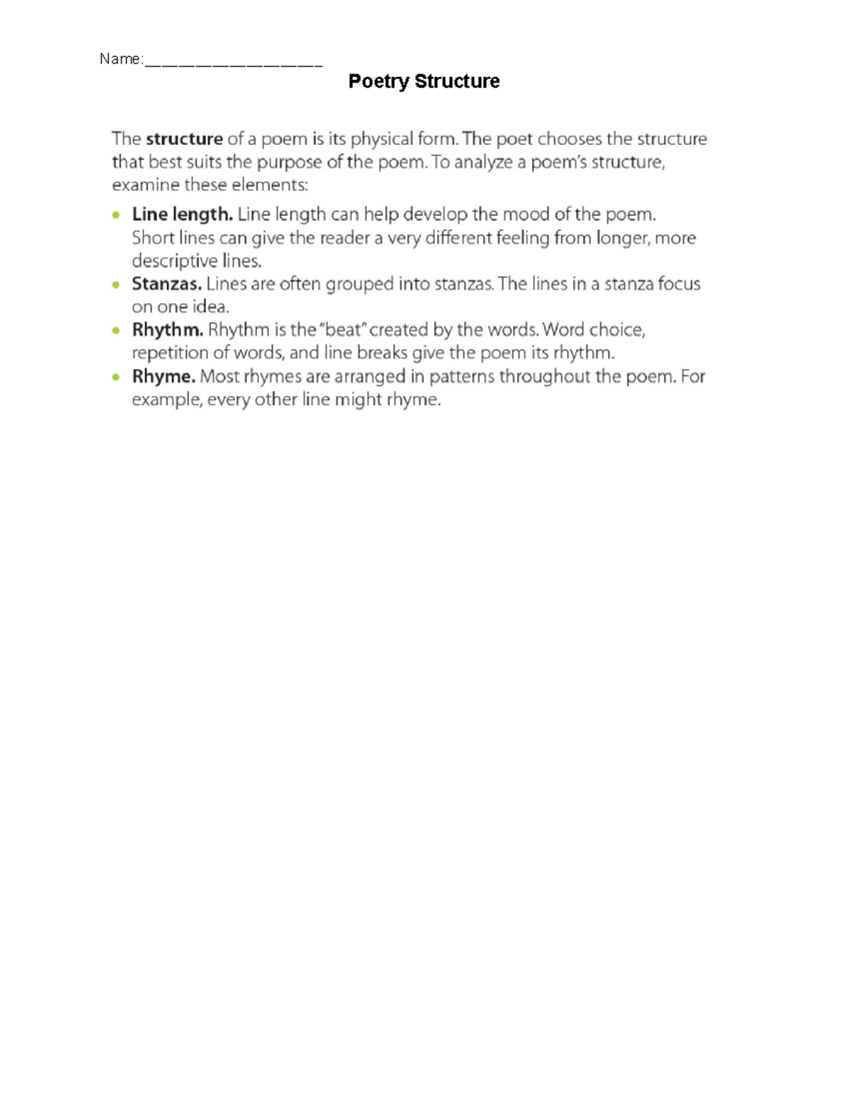ESOL Poetry Structure: Analyzing Poem Form and Elements - Studocu