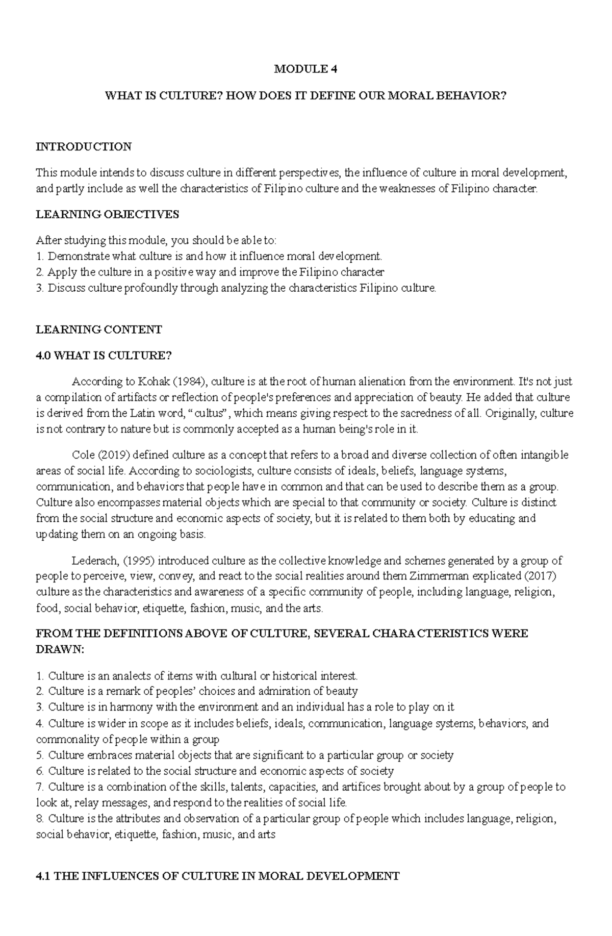 Module 4 - Understanding Culture's Impact on Filipino Moral Behavior ...