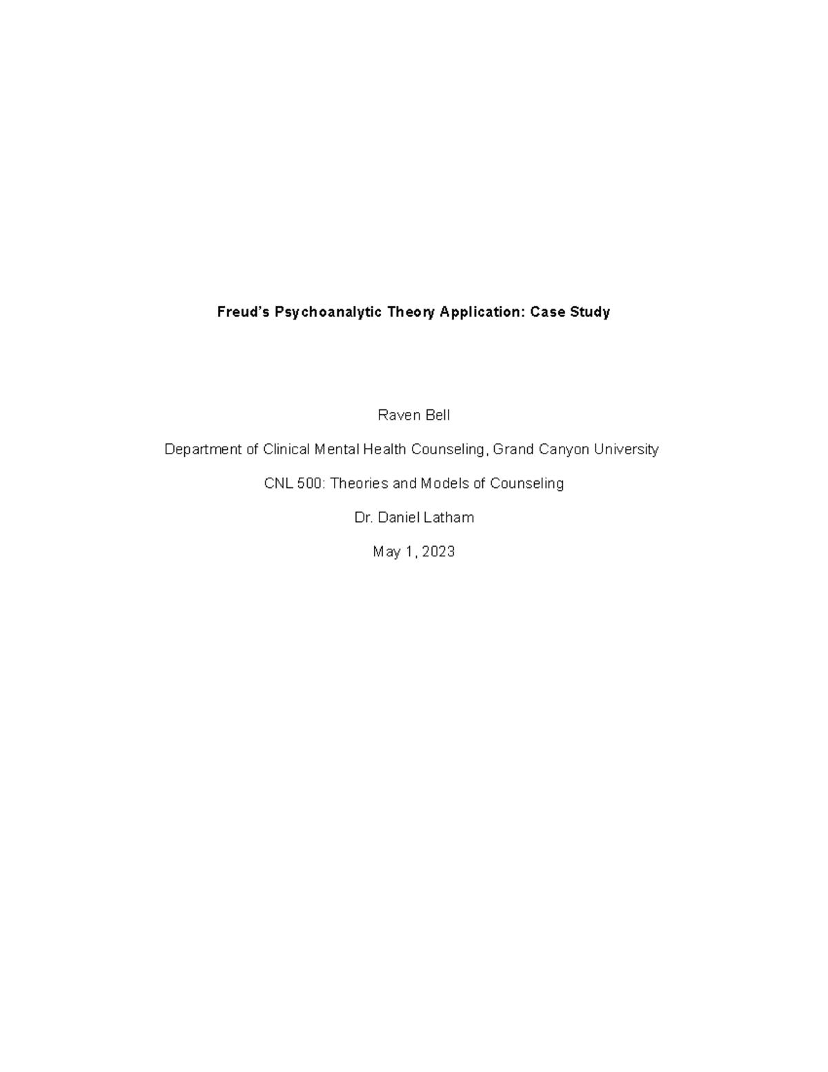 CNL 500: Freud's Psychoanalytic Theory Case Study on Gender Identity ...