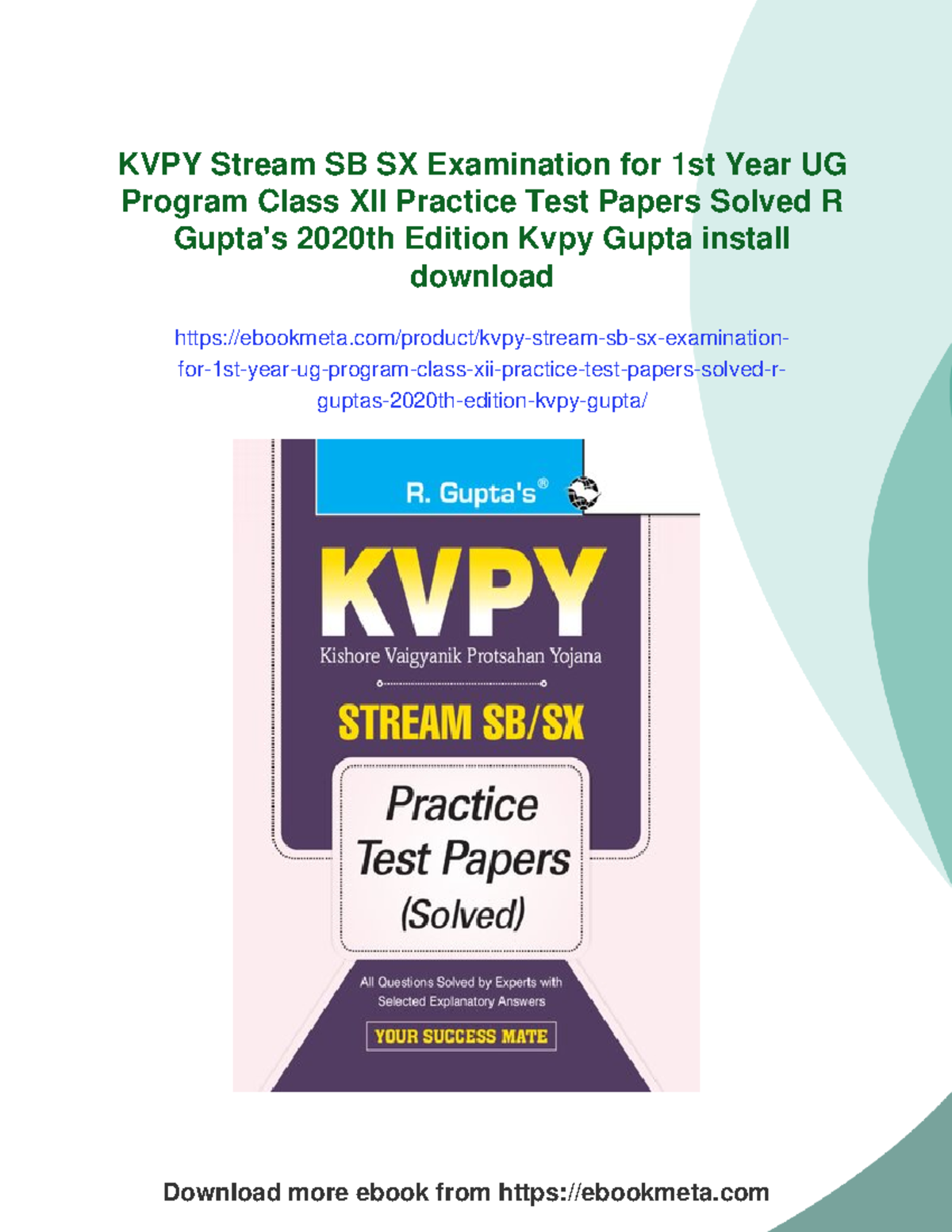 KVPY STREAM SX 2020 Practice Test Papers (Solved) for 1st Year UG - Studocu