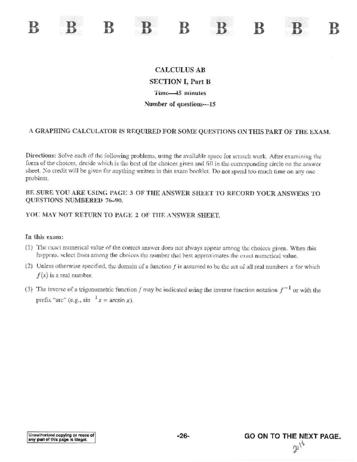 Calculus AB Exam Section I, Part B: Graphing Calculator Required - Studocu
