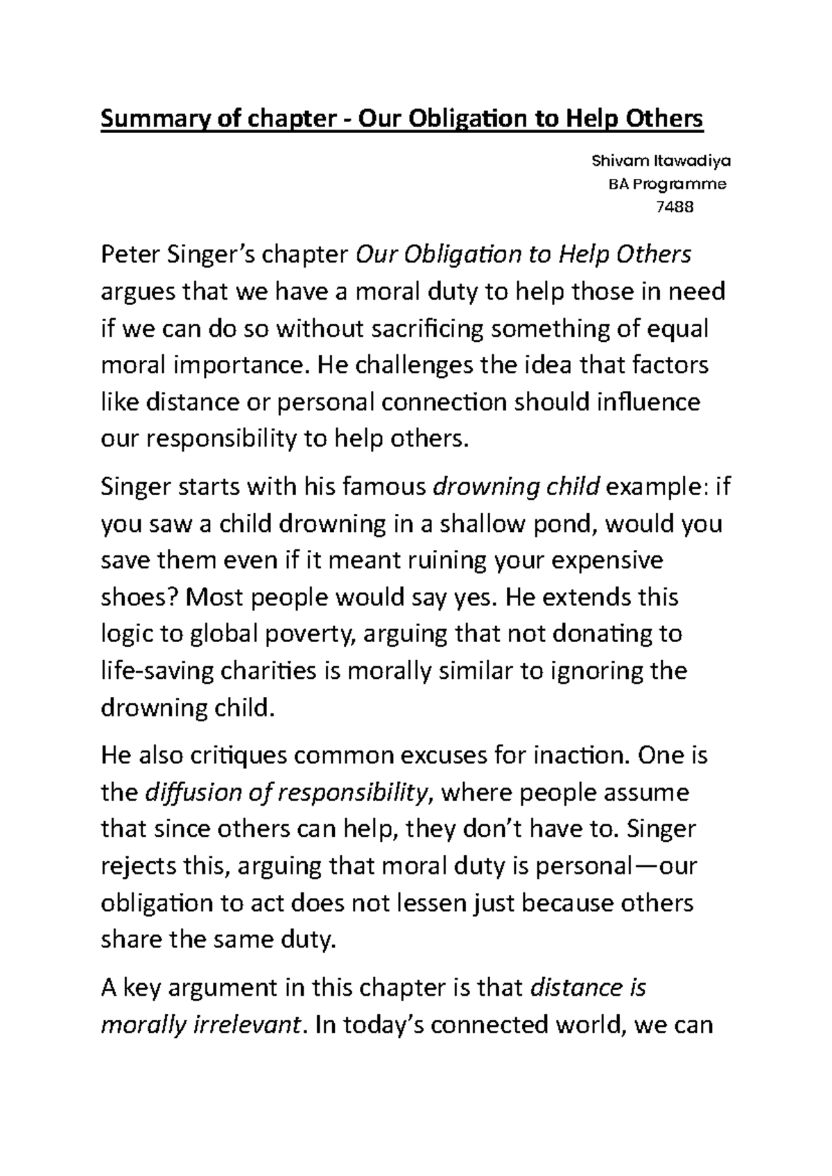 Our Obligation to Help Others spast - Summary of chapter - Our ...