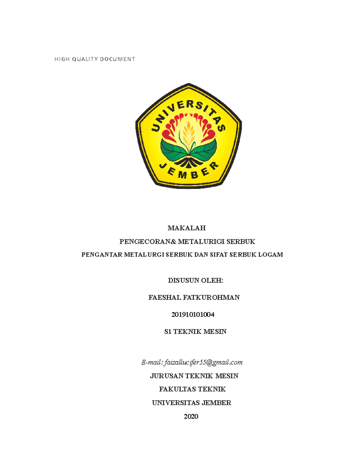 Rangkuman Metalurgi Serbuk dan Sifat Serbuk Logam - S1 Teknik Mesin ...