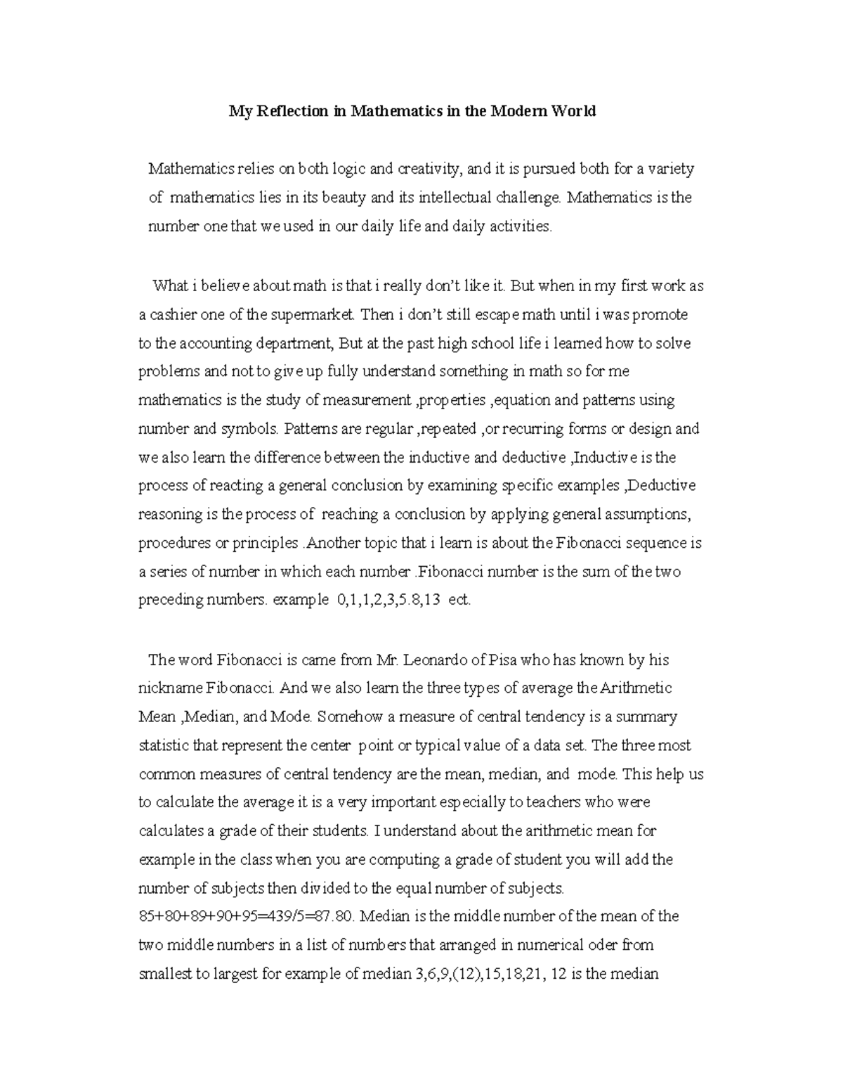 My Reflection in Mathematics in the Mode - Mathematics is the number ...