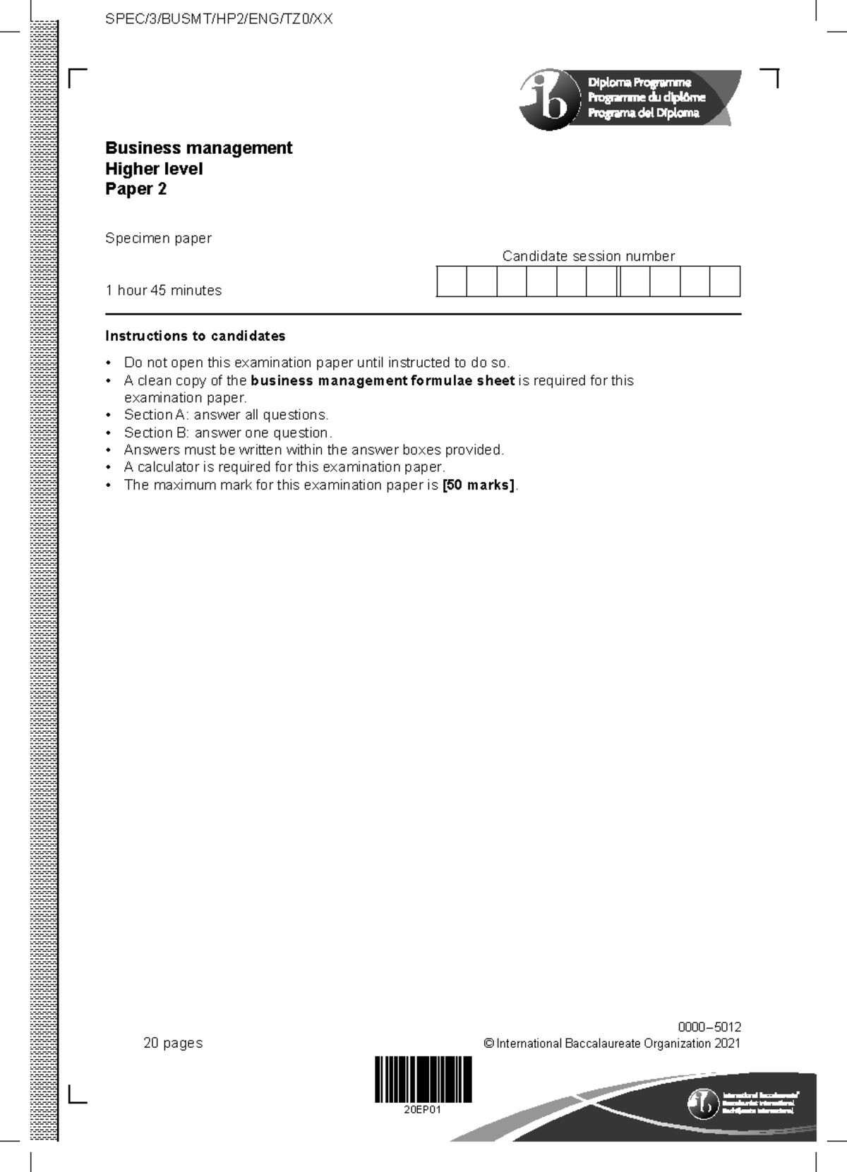 Business Management HL Paper 2 Specimen Exam Insights and Question ...