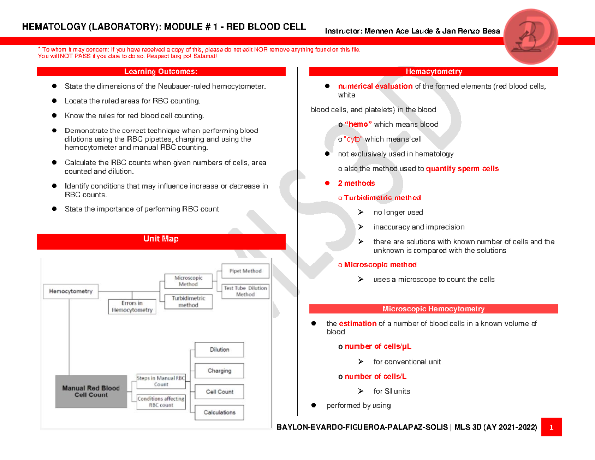 HEMA-Lab MLS-3D Modules 1 & 2 - Red Blood Cell Counting Techniques ...