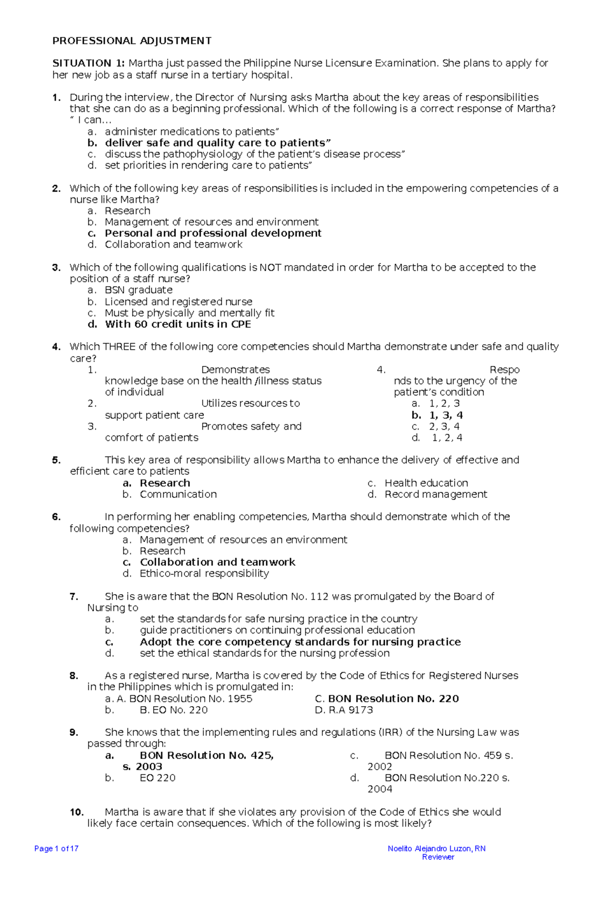 PNLE REVIEWER: KEY COMPETENCIES FOR NEWLY LICENSED NURSES (PART 1 ...