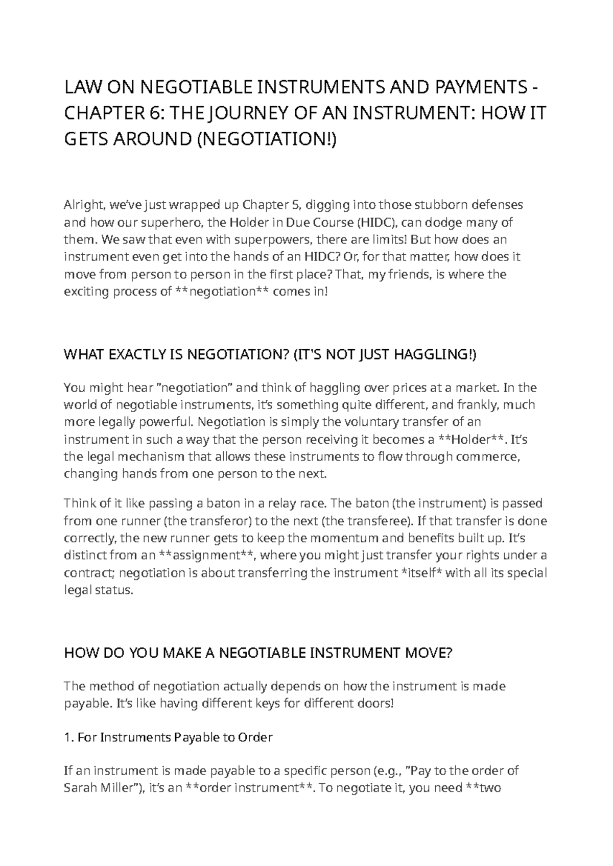 LAW ON NEGOTIABLE INSTRUMENTS CHAPTER 6: NEGOTIATION PROCESS EXPLAINED ...