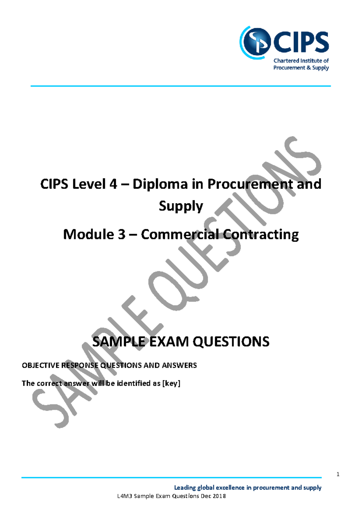 L4M3 - Sample Exam Questions for CIPS Level 4 Diploma in Procurement ...