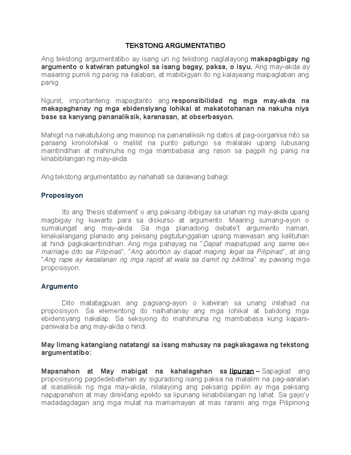 Tekstong Argumentatibo: Pagsusuri at Pagsusulat ng Mabisang Argumento ...