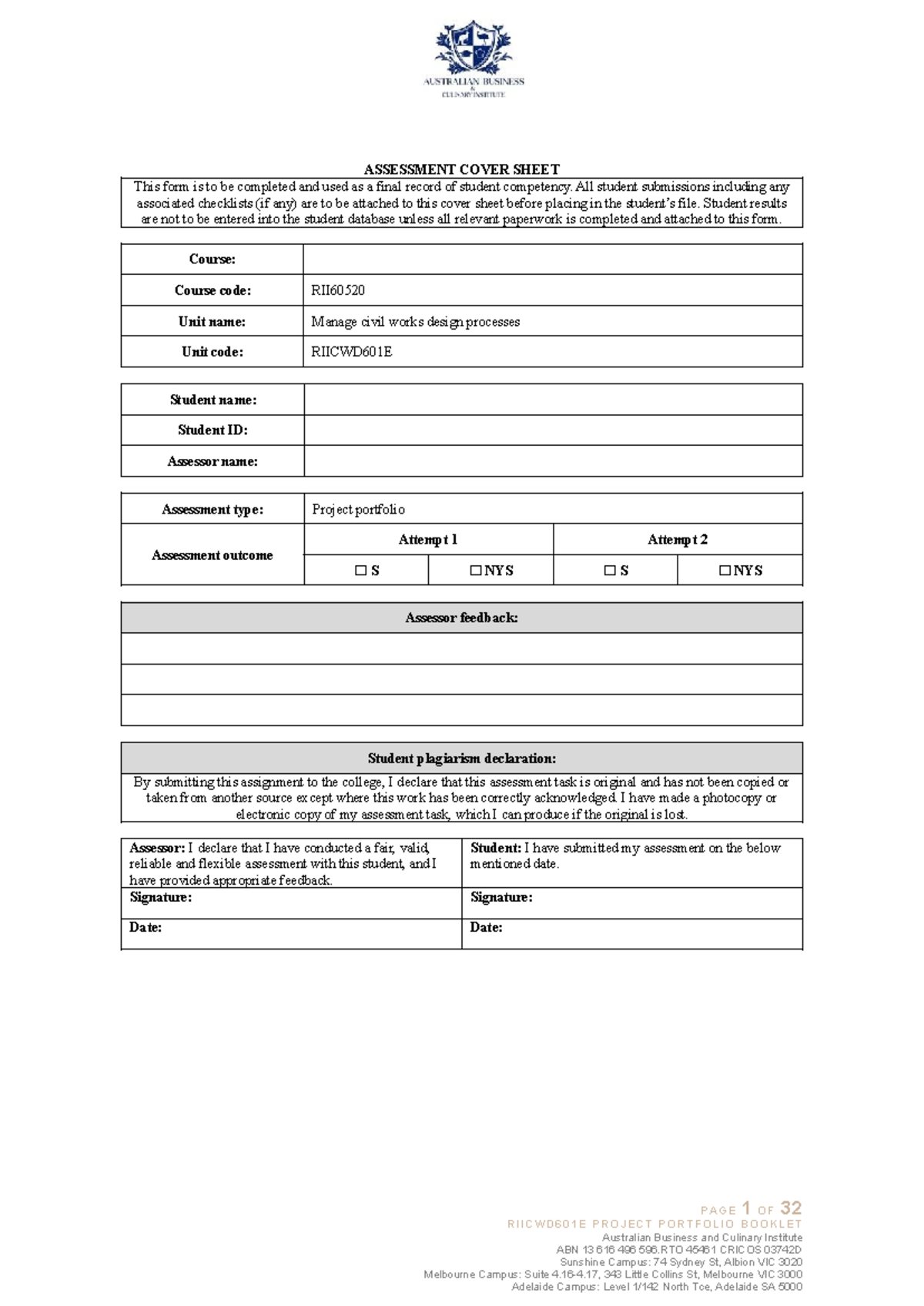 RII60520 Final Assessment: Project Portfolio for Civil Works Design ...