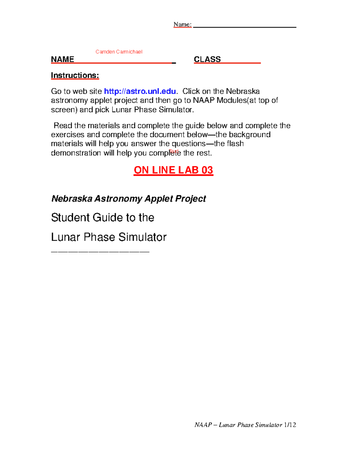 Lunar Phase Simulator Guide - Lab 03: Nebraska Astronomy Project - Studocu