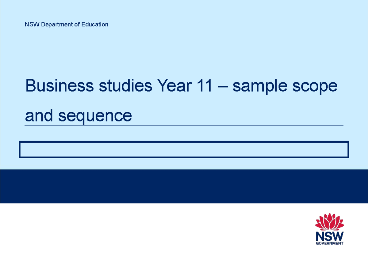 HSC Business Studies Year 11 Sample Scope and Sequence - Studocu